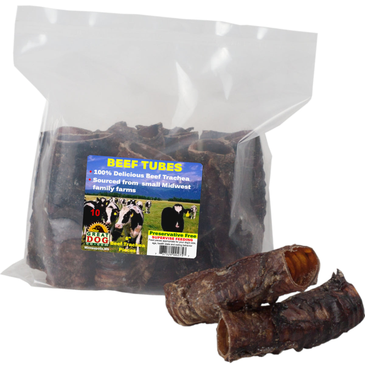 GREAT DOG 6” Beef Trachea (Beef Tubes) – 10 Count Dog Chews – GREAT DOG CO.