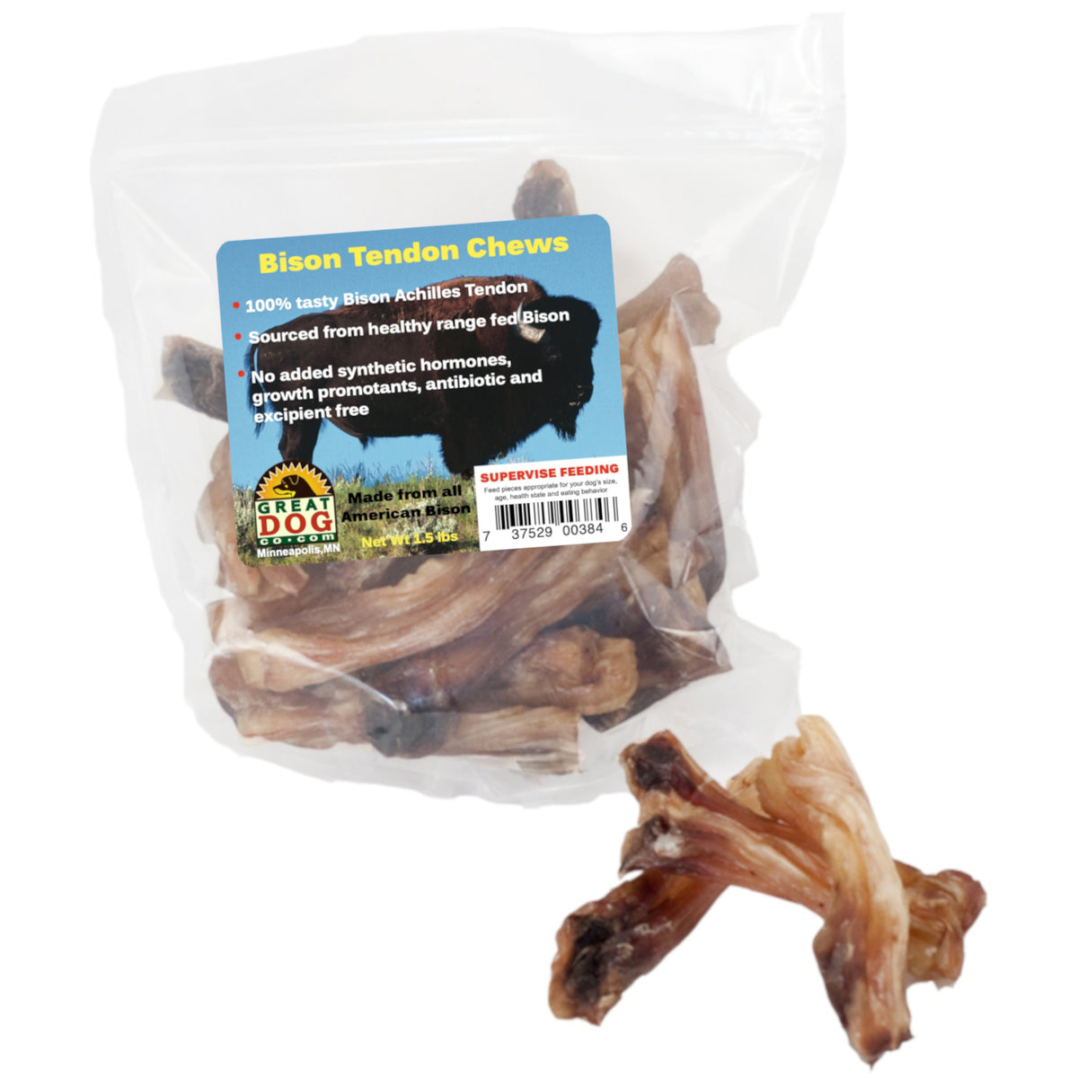 GREAT DOG Bison Achilles Tendon Chews 1.5 LB – Natural, USA Made ...