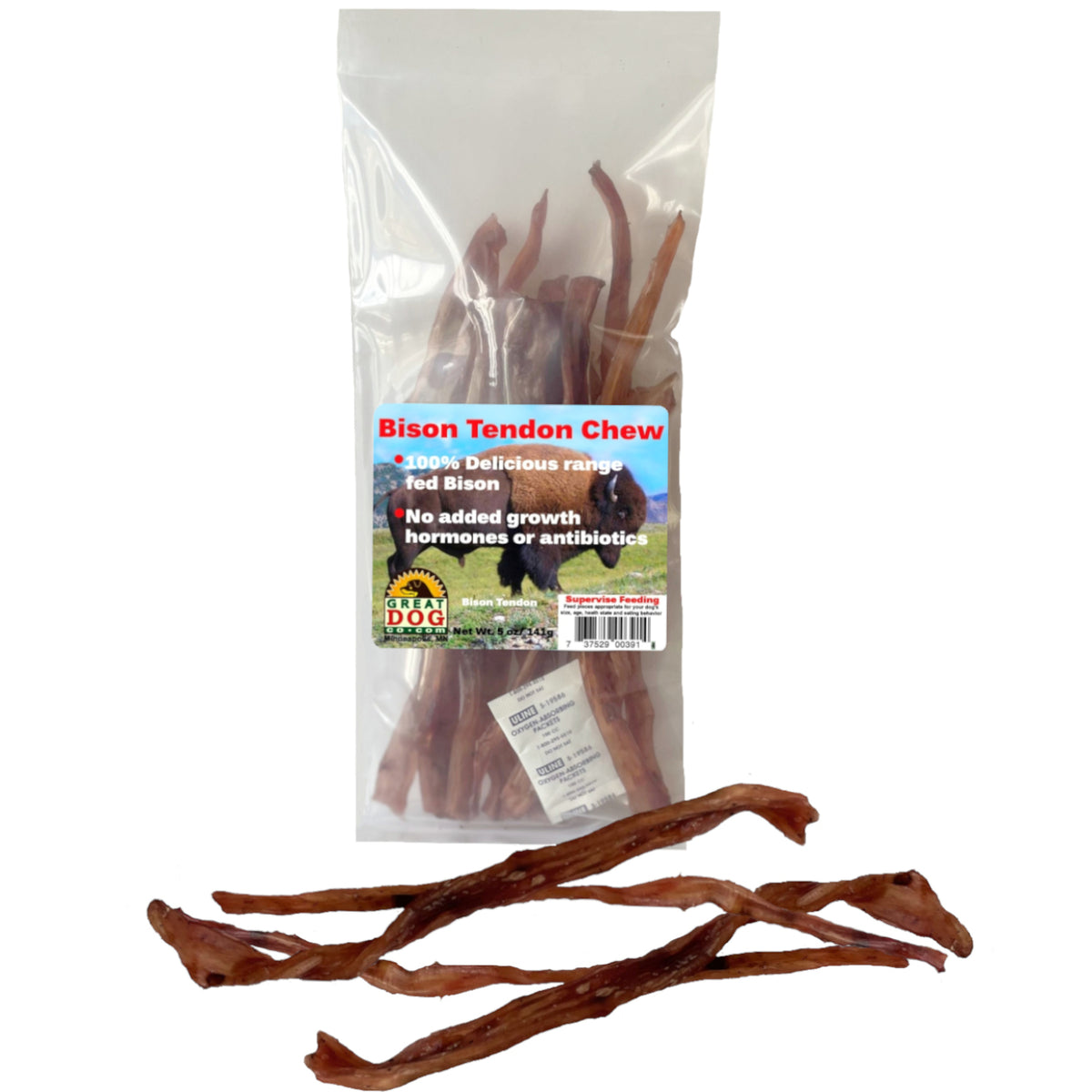 GREAT DOG Bison Tendon Chews – 5 oz, Natural, USA Made Dog Treats ...