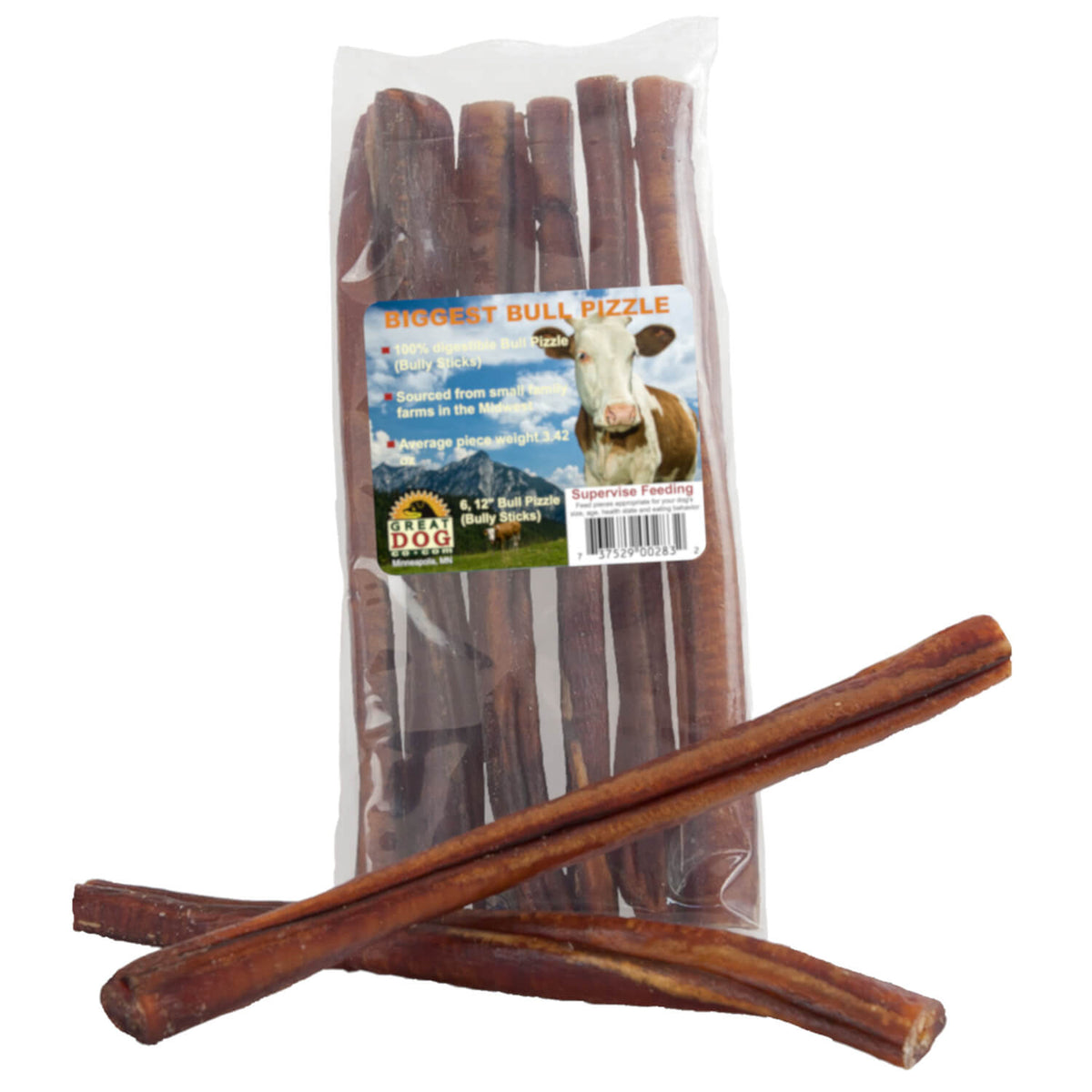 GREAT DOG 12" Beef Bully Sticks - Biggest Bull Pizzle 6 PK | USA Made ...