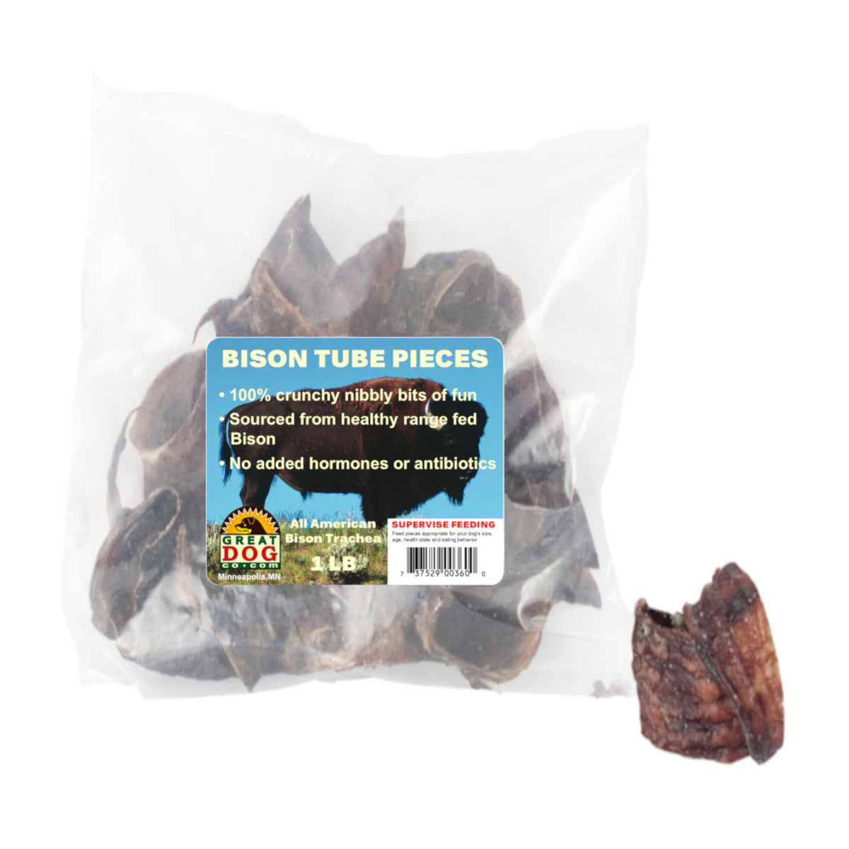 GREAT DOG Bison Trachea Chews – All-Natural Dog Chews, 1 lb USA Made ...